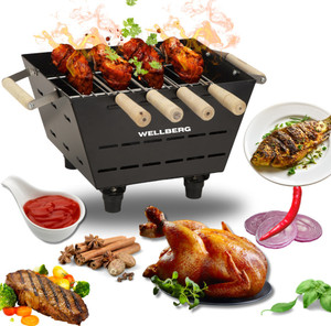 WELLBERG Compact coal Barbeque Griller | 4 Skewers | Easy Ash Cleanup ...