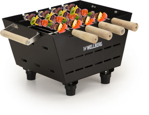 WELLBERG TabletopCharcoalGrillBarbequewith4Skewers&CharcoalTray(Black ...