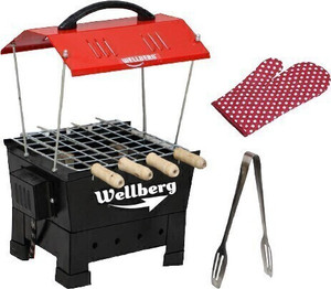 WELLBERG 1200W Compact BBQ, 2-in-1 for Cooking at Home, Camping, or ...