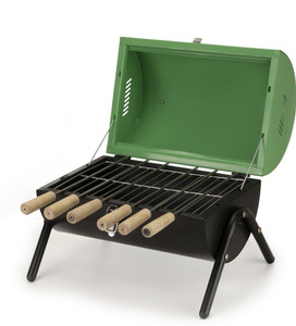 WELLBERG Compact Barrel-Style Griller with Skewers & Mesh for Outdoor ...