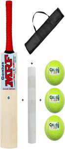 MRF Wooden size 6 single blade cricket bat with Cover & 3 Tennis Balls ...
