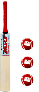 MRF Virat kohli wooden signature bat with 3 pcs red tennis balls Poplar ...
