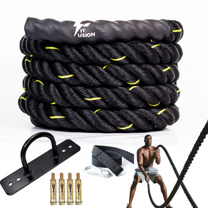 Fit Fusion Polyester Flexible Black Yellow Heavy Battle Rope for Gym ...