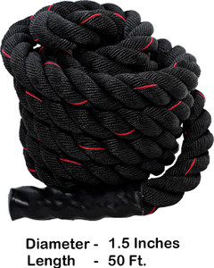 Fit Fusion Battle Rope for Gym, Black-Red Tracer Heavy workout, Cardio ...
