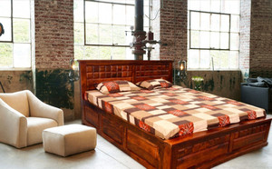 Divine Arts Sheesham Wood King Size Double Bed with Storage Box for ...