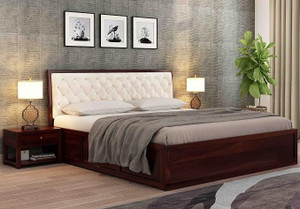 WOODSTAGE Sheesham Wood Queen Size Bed with Box Storage (Walnut Finish ...
