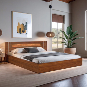 Trevi Avatar Queen Size Bed Without Storage In Bali Teak & Light Chatai ...
