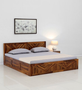 mp enterprises Vesto Sheesham Wood Solid Wood Queen Box Bed Price in ...