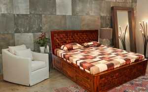 Divine Arts Sheesham Wood Queen Size Double Bed with Storage Box for ...