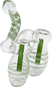 GREENS 5 Inch Dual Bubbler Giraffe Neck Shaped Green Smoking Glass Beer ...