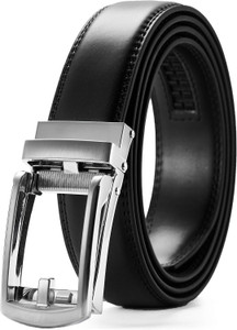 CONTACTS Men Formal Black Genuine Leather Belt Shiny Nickle Black ...