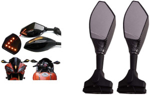 Gogna Mart Carbon Bike Visor Mirror with Side LED Indicator for Yamaha ...