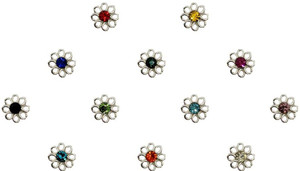 Comet Busters Fancy Floral Silver Bindi With Multicolor Stones (BV1531 ...