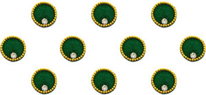 Comet Busters Round Green Velvet Bindi With Gold Bead Border and Stone ...