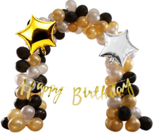 B4 Birthday Combo Gold Bunting + 30 Silver+Black+Gold Balloon +2 Gold ...