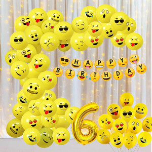 lala balloon Yellow Smiley Emoji Balloon Adorable 6th Birthday Theme ...