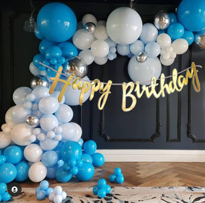 R G ACCESSORIES White Blue Balloons, Cursive Happy Birthday Decoration ...