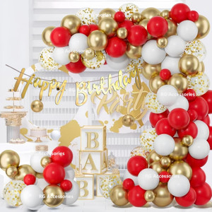 R G ACCESSORIES Red Golden White Balloons Happy Birthday Decoration Kit ...