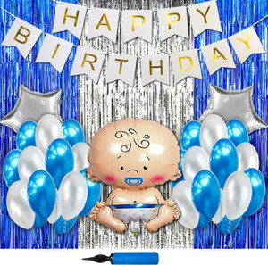 Happy Decoration Happy Birthday Baby Boy Shape Foil Balloon Combo/Kit ...