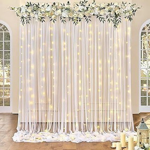 Fun and Flex Decoration Tulle White net Curtain Cloth Backdrop and LED ...
