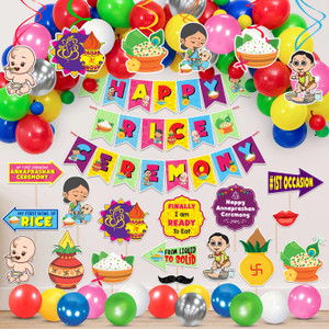 Prihit Annaprashan Swirls with Happy Rice Ceremony Banner & Balloon ...