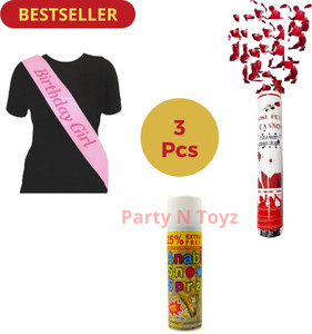 Party N Toyz Party Popper snow spray birthday girl sash combo pack for ...
