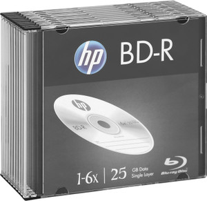 HP Blu-ray Recordable BDRA00085 Pack of 10 Disc Slim Case Speed 6x 25 ...