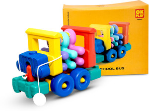 Ok Play My School Bus, Plastic Free Wheeled Bus Toy With Pull String ...