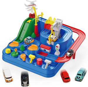 Happy Hues Car Adventure Toy | 4 Race Car Track Set | Large Car Rescue ...