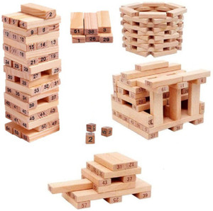 Enorme Jenga 48PcWooden Blocks with Numbers and 4 Dices Building ...
