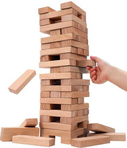 Naama 54Pcs Wooden Building Blocks Puzzle with 4pcs Dice, Wooden ...