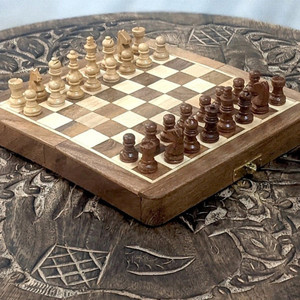 Master Piece Crafts Handmade Wooden Mini Chess Set 7", Folding Travel ...