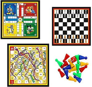 Spocco Wooden Ludo Game Snakes Ladders & Chess Board (16x16 Inch)WC9 ...