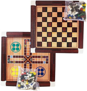 ROZZBY Wooden Chess and Ludo Box 2 in 1 Board Set Reversible Game Set ...