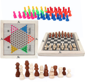 Koel 2 in 1 Wooden Chinese Checker and Chess Board with Plastic Tokens ...