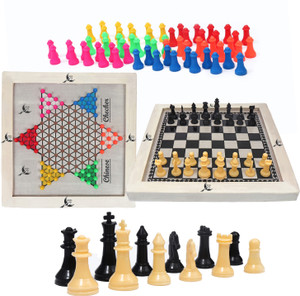 Koel Wooden Chinese Checker and Chess Board with Plastic checker Tokens ...
