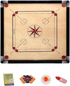 HANZU 20 inch small carrom board with Stricker Powder and Coin free 4 ...
