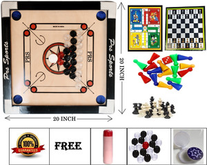 PRSSPORTS 20x20 inch small carrom board combo pack( ludo& chess) 3.8 cm ...