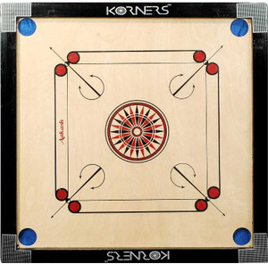 KORNERS Wooden Carrom Board with Round Pockets with Coins, Striker and ...