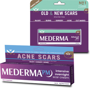MEDERMA PM Acne Scar Cream (10g) and Advance Plus for Burn, Surgery ...