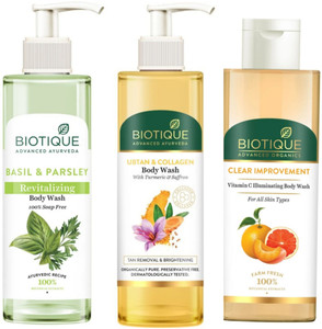 BIOTIQUE Body Wash 200 ML - Basil & Parsley , Ubtan & Collagen And ...