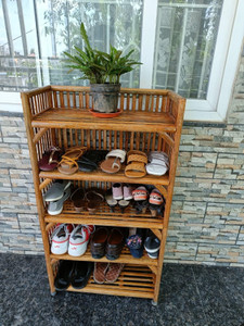ZAANCREATION Bamboo Cane wood Rack 5 Shelves Home Space Saving ShoeRack ...