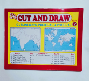 BIG CUT & DRAW OUTLINE PRACTICE MAPS (23CMX28CM) POLITICAL & PHYSICAL ...