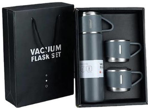 ENGLISHFACTORY Black Vacuum Flask Gift Set - Bottle with 3 Cups flaskk ...