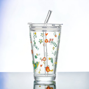 krishtal trading 470 ML Glass Sipper With Straw Printed Mason Sipper ...