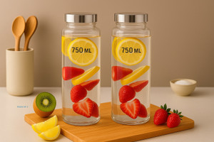 Shopifyzone Food Grade 0.75 Liter Round Glass Water Bottlecym 750 ml ...