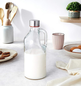 DHANSAL Glass Milk Bottle, 1 Litre (Transparent) 1000 ml Glass Bottle ...