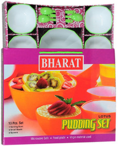 Bharat Plastic Dessert Bowl Pudding Set (Green & White) - 13 Pcs (1 ...