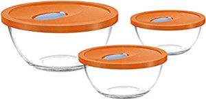 TREO Glass Storage Bowl Mixing Bowl with Flexi Lid set of 3 pcs (500 ...