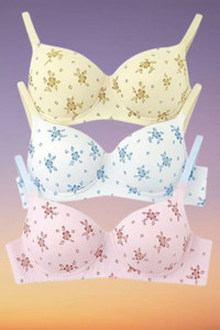 Trakudi Pack of 3 padded print bra Women Push-up Lightly Padded Bra ...